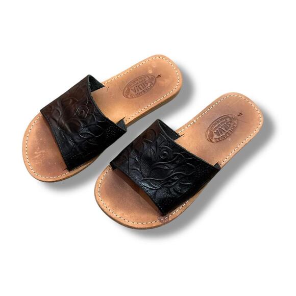 Shoes | Handmade Tooled Leather Slide Sandals | Poshmark